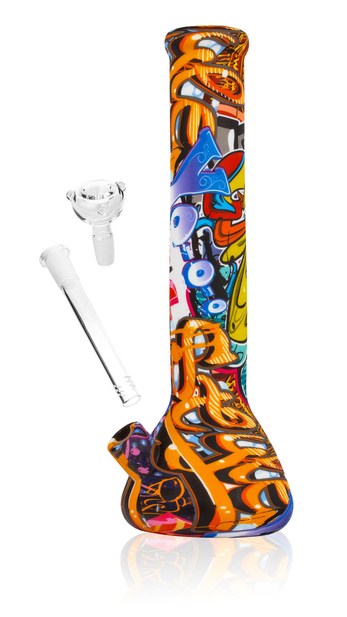 Graffiti Styled Large Silicone Beaker Bong – Crazy Donkey Glass